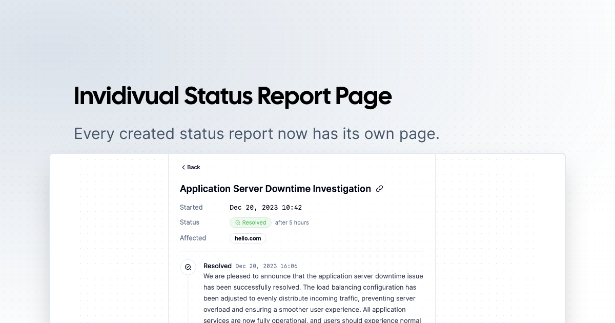Invidivual Status Report Page | OpenStatus